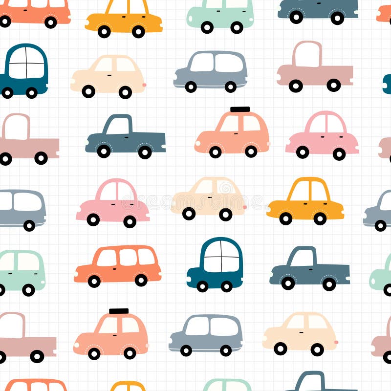 Retro Car Seamless Pattern on a White Background with a Square Grid ...