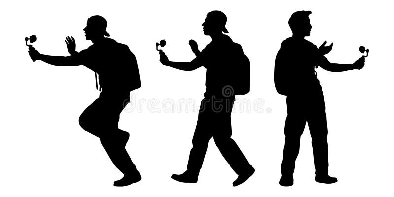 Set of Young Man with Camera Filming Vlog Silhouette Vector Stock ...