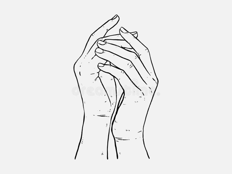 Vector Illustration of Two Black Line Hand Drawn Female Hands Isolated ...