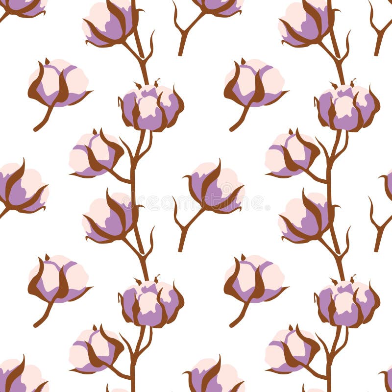 Cotton Flowers Seamless Pattern.Cotton Balls, Cotton Fiber Vector ...