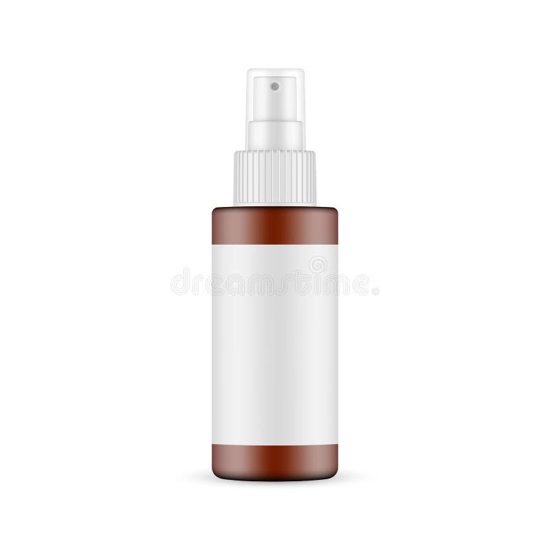 Plastic Frosted Amber Spray Bottle with Blank Label, Front View Stock ...