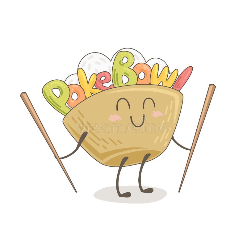 Cute Drawing of a Poke Bowl. Kawaii Food Illustration Stock Vector ...