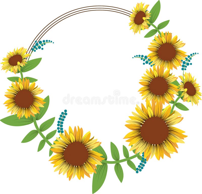 Wreath of Sunflowers with Space for Text. Stock Vector - Illustration ...