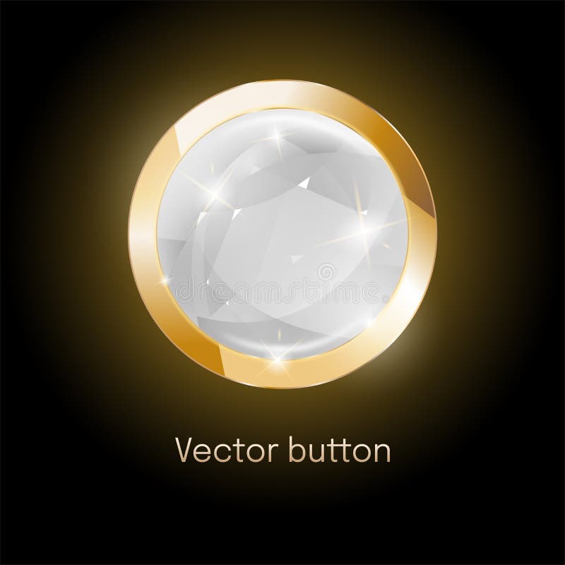 3D Round Diamond Button with Glowing Gold Frame. Stock Illustration ...
