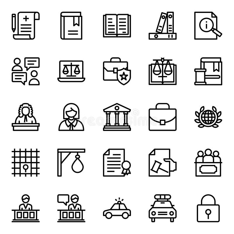 Outline Icons for Law and Justice Stock Vector - Illustration of prison ...