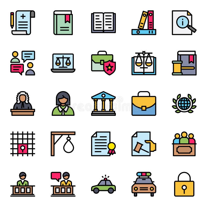 Filled Color Outline Icons for Law and Justice Stock Vector ...