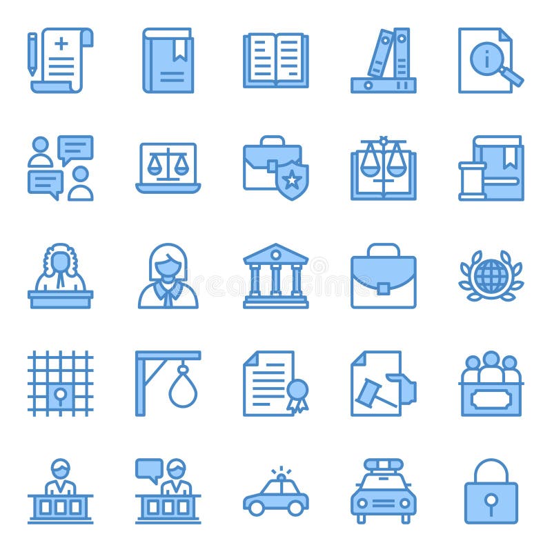 Filled Blue Outline Icons for Law and Justice Stock Vector ...