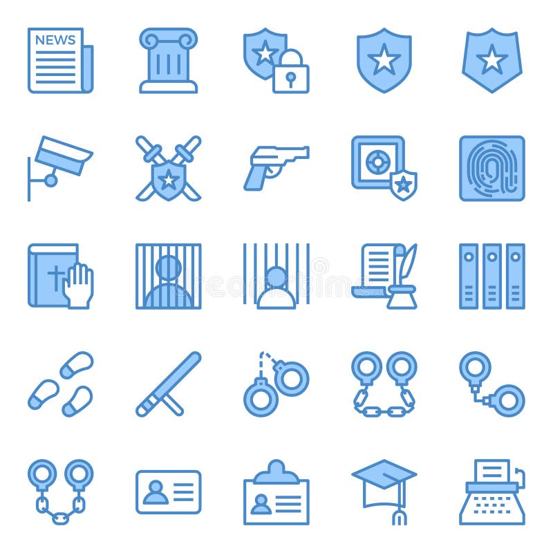 Filled Blue Outline Icons for Law and Justice Stock Vector ...