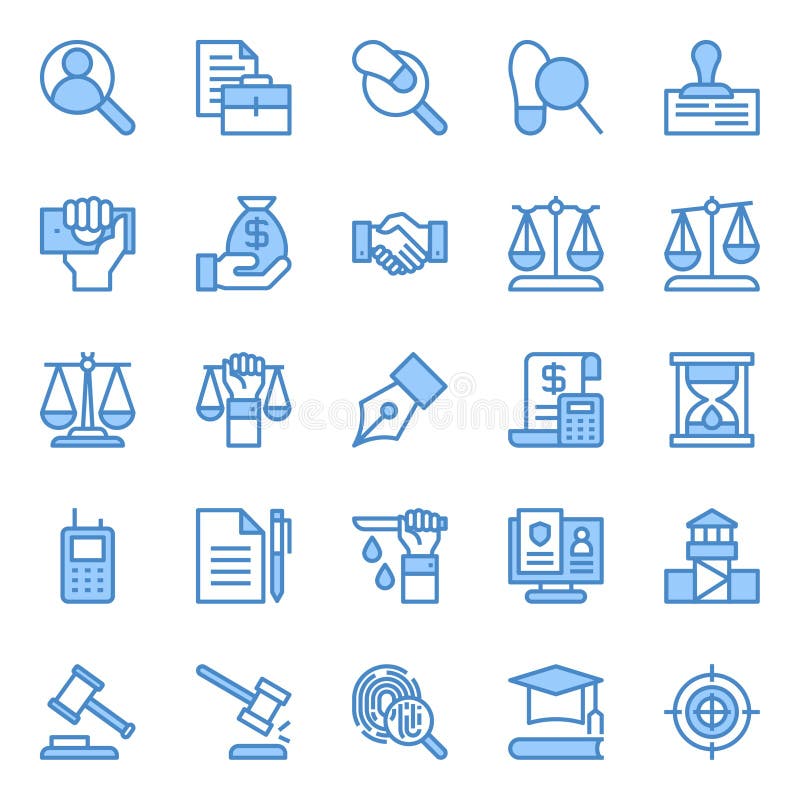 Filled Blue Outline Icons for Law and Justice Stock Vector ...