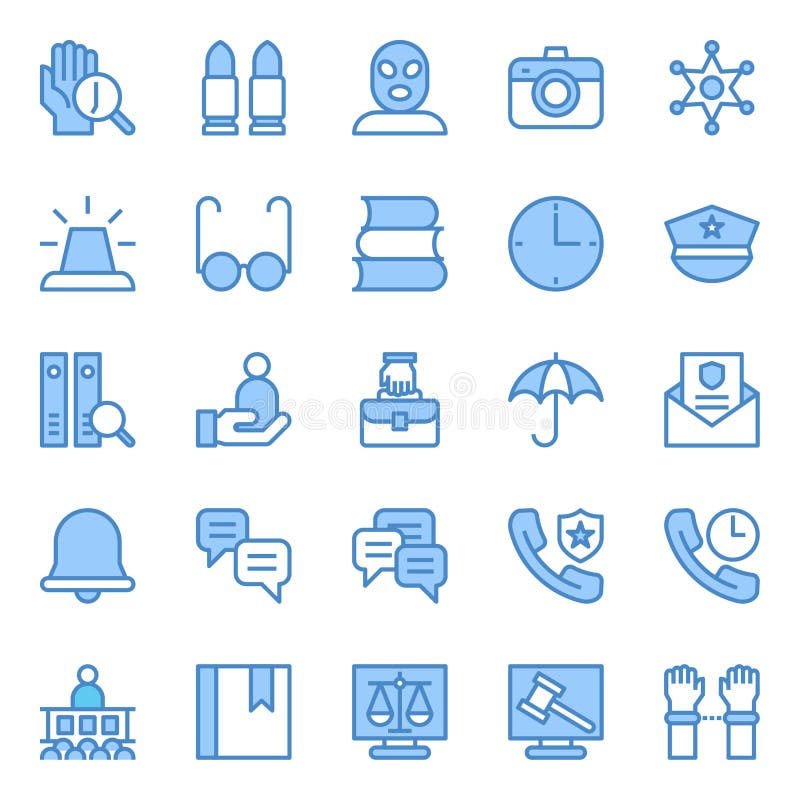 Filled Blue Outline Icons for Law and Justice Stock Vector ...