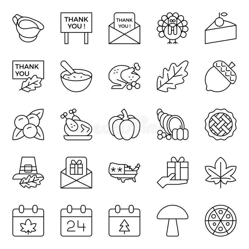 Outline Icons for Thanksgiving Day. Stock Vector - Illustration of ...