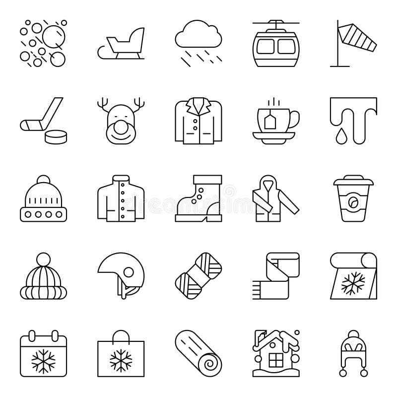 Outline Icons for Winter Season. Stock Vector - Illustration of coffee ...