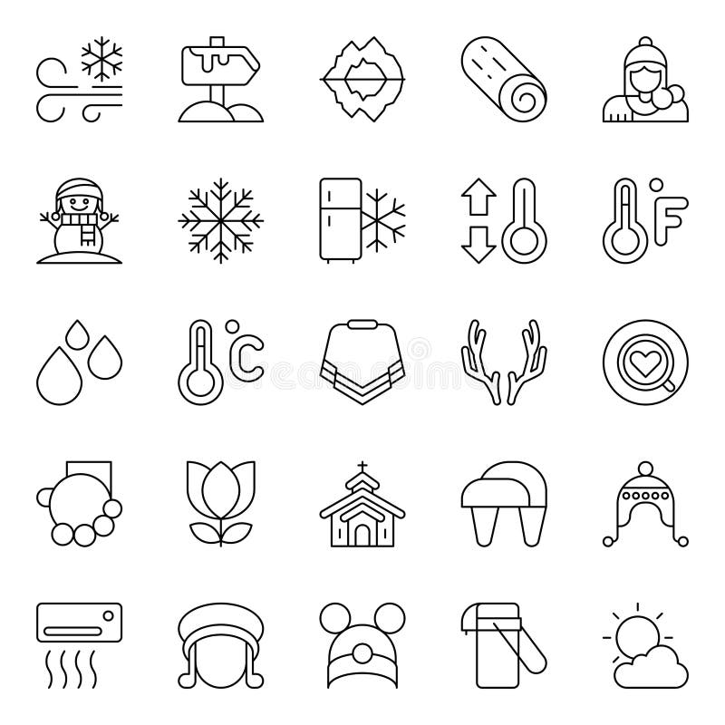 Outline Icons for Winter Season. Stock Vector - Illustration of outline ...
