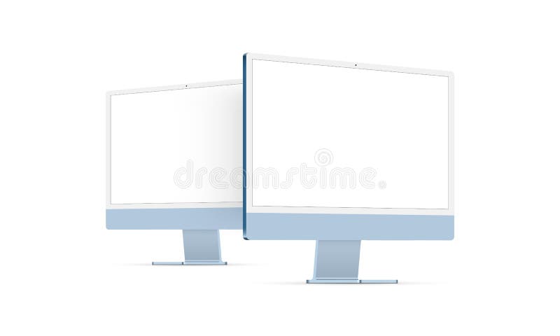 Computer Monitors Blue Mockups with Perspective Side View Stock Vector ...