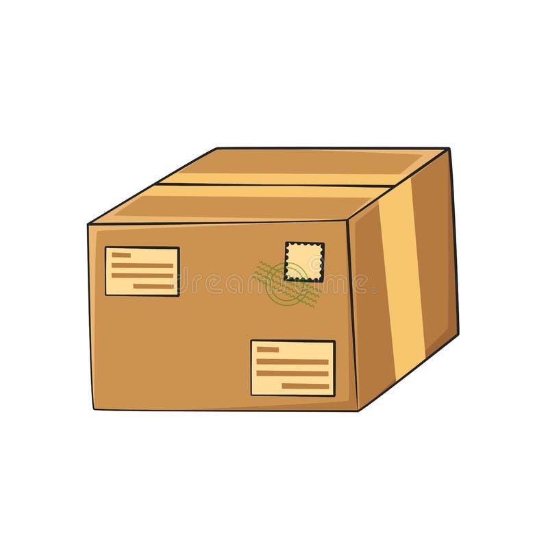 Parcel Box Drawing Style Isolated Vector. Stock Vector - Illustration ...
