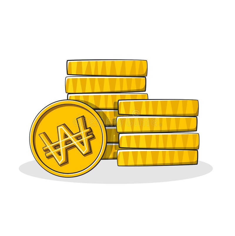 Stack of Won Money Currency Coin in Drawing Style Isolated Vector ...
