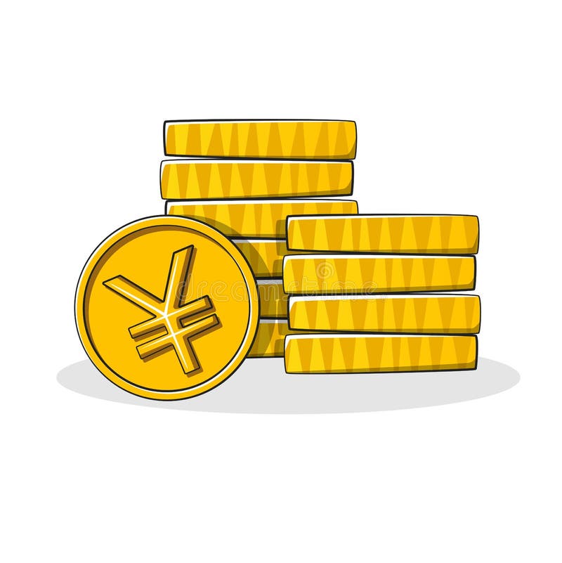 Stack of Yen or Yuan Money Currency Coin in Drawing Style Isolated ...