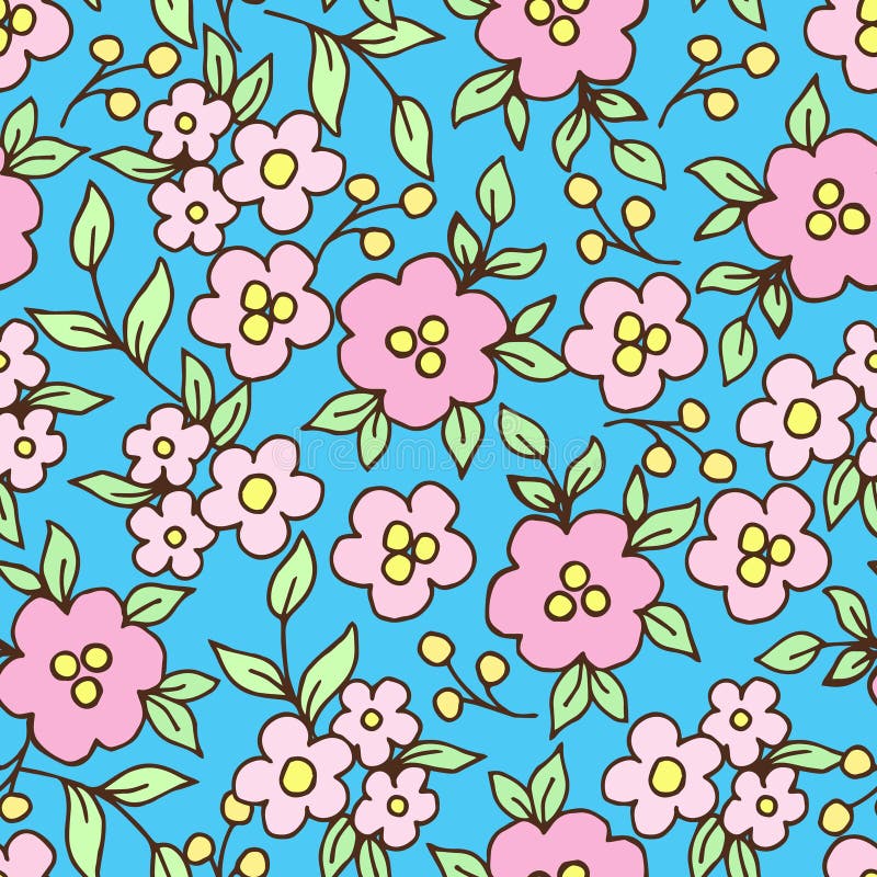 Delicate Calm Floral Vector Seamless Pattern in Rural Style. Small Pink ...