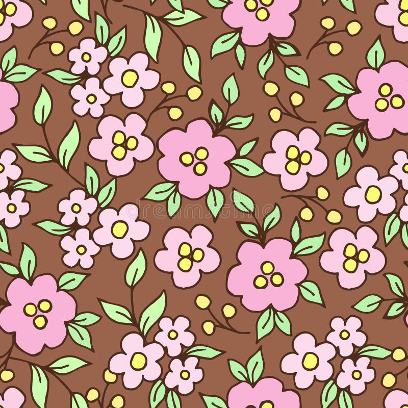 Delicate Calm Floral Vector Seamless Pattern in Rustic Style. Pink ...