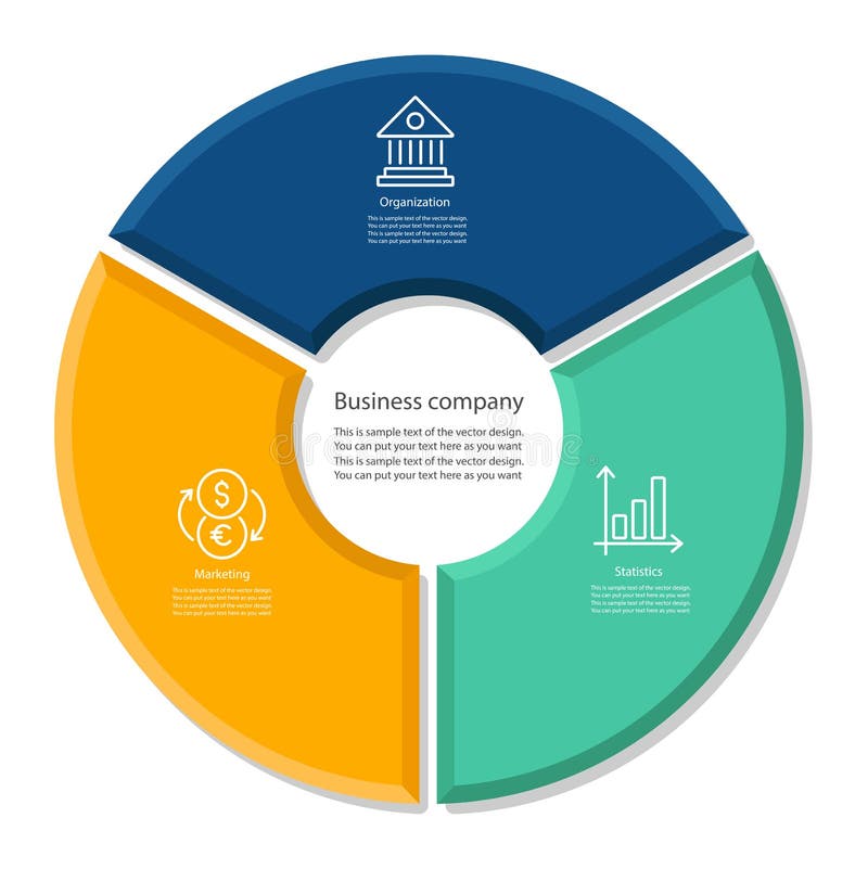 Colorful 3 Parts Pie Graph in Modern Flat Style. Stock Vector ...