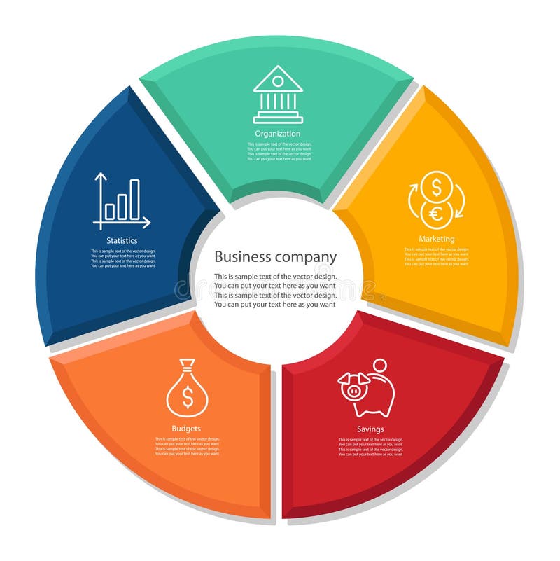 Colorful 4 Parts Pie Graph in Modern Flat Style. Stock Vector ...