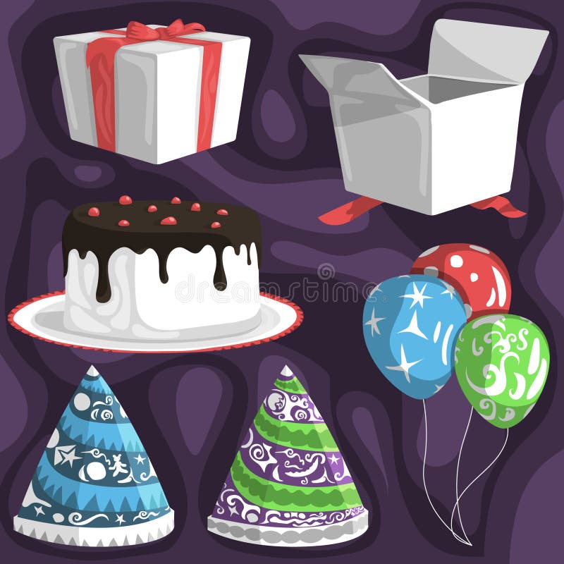Set of Vector Illustrations of Birthday Objects and Decorations Stock ...