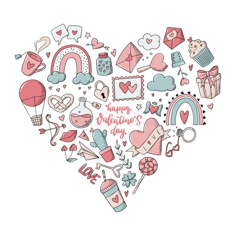 Set of Valentine`s Day Doodles Clipart Stock Vector - Illustration of ...