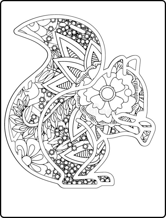 Adult Coloring Bookpage a Cute Cartoon Squirrel Mandala Stock Vector ...