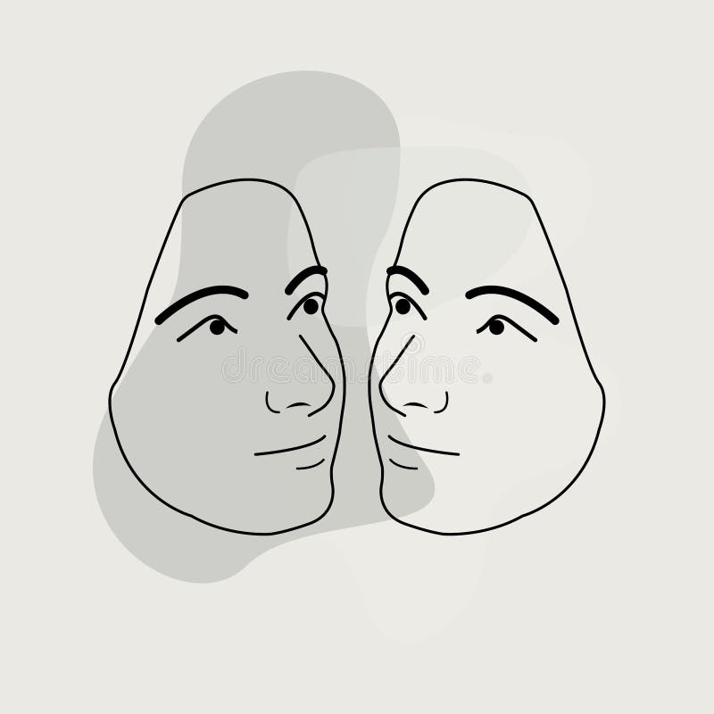 Two Faces Facing Each Other, Looking at Each Other, with Line Art ...