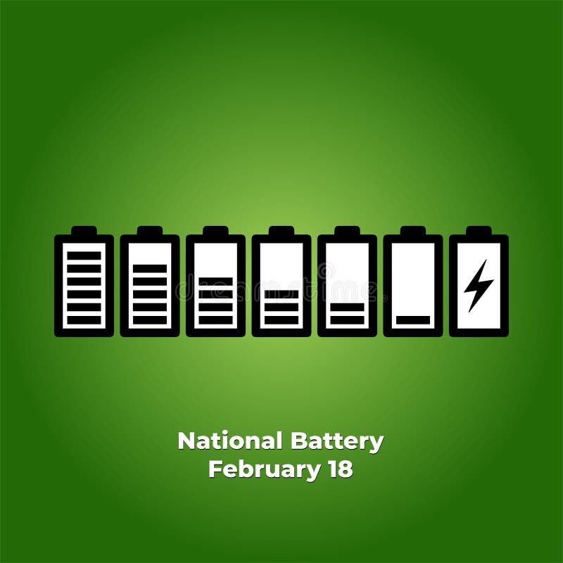 Battery Icon Isolated on a Green Background. National Battery Day ...