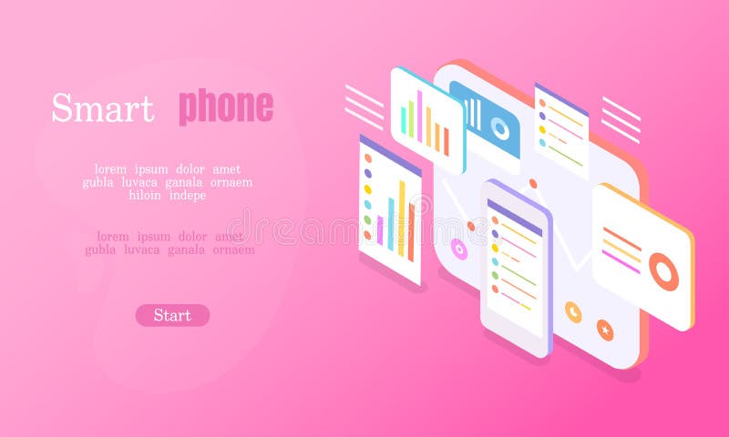 Business with Infographic Smartphone and Computer Vector in Isometric ...