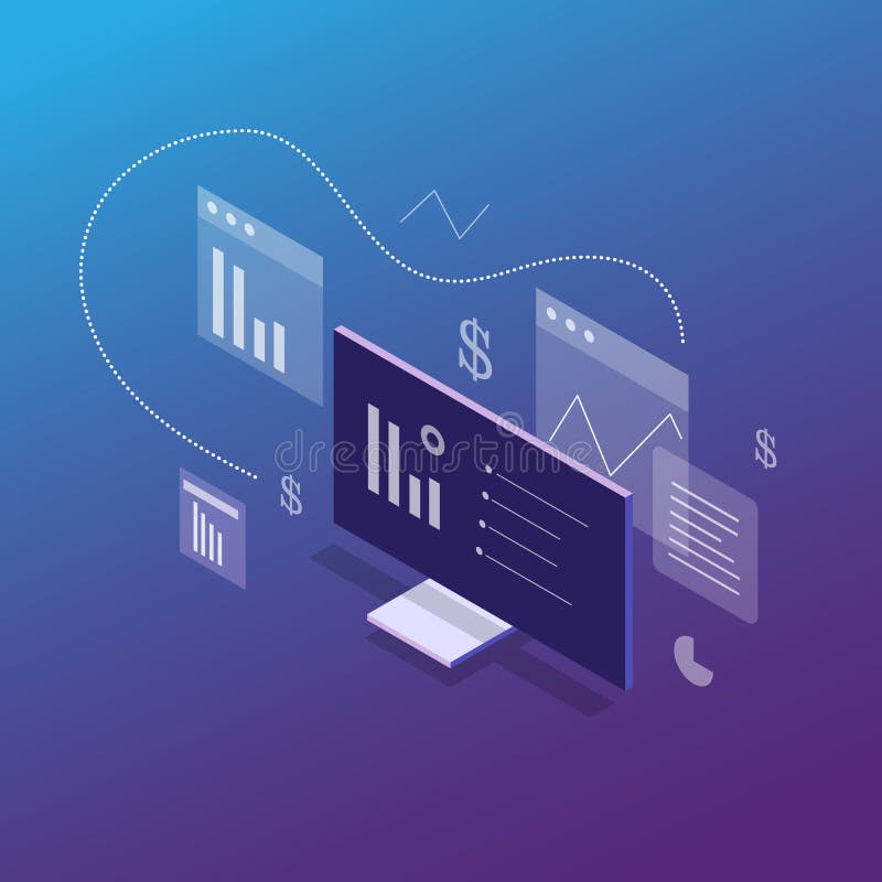 Business with Infographic Smartphone and Computer Vector in Isometric ...