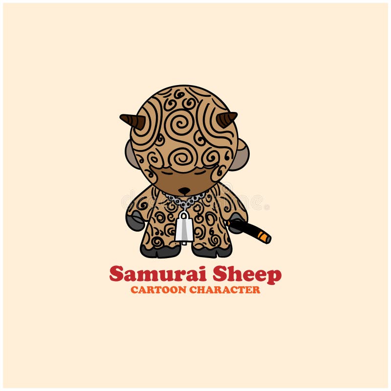 Samurai Sheep Design Logo Cartoon Character Stock Vector - Illustration ...