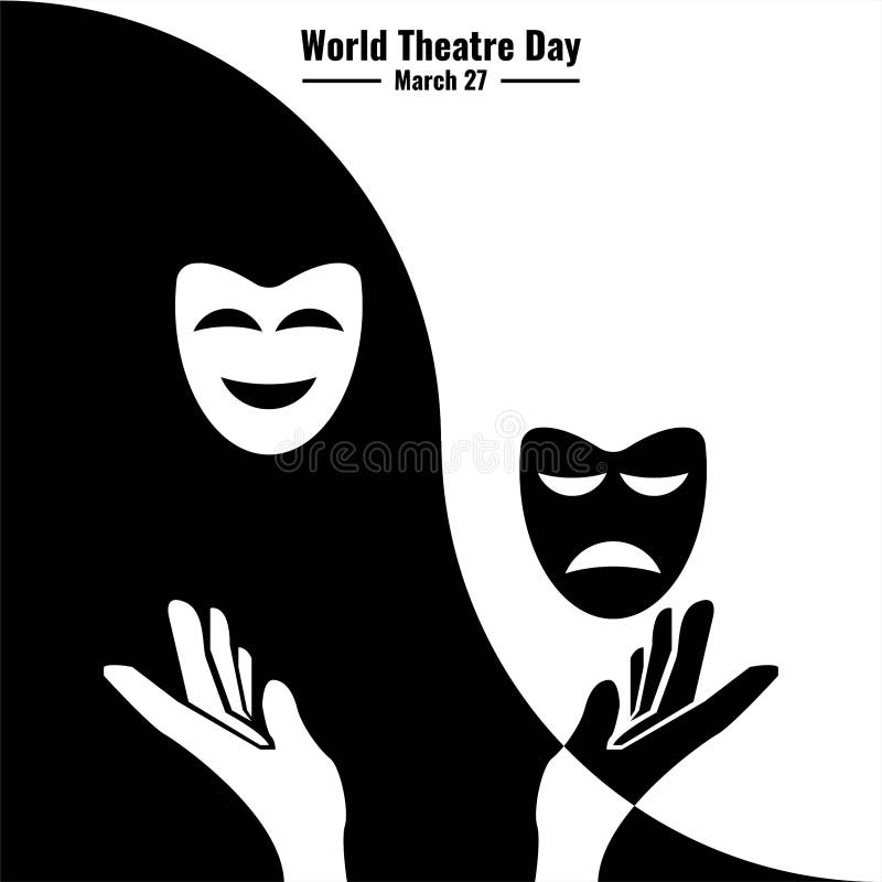 Black White Mask Icon Vector, World Theater Day Design Concept ...