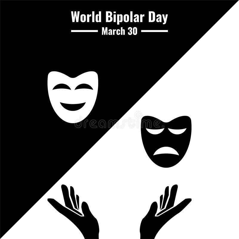 Vector Black and White Mask Icon, World Bipolar Day Design Concept ...