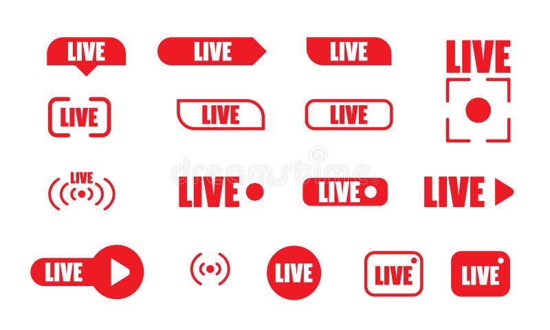 Large Set of Red Buttons for Streaming, Live Broadcast, Blog, Stream ...
