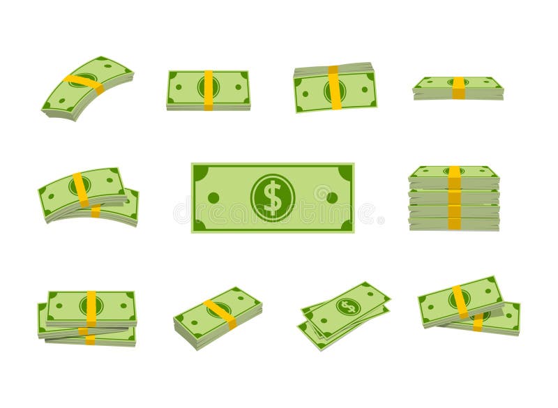 Paper Money Vector Set, Dollar Bill Bundle, Cash Stacks Stock Vector ...