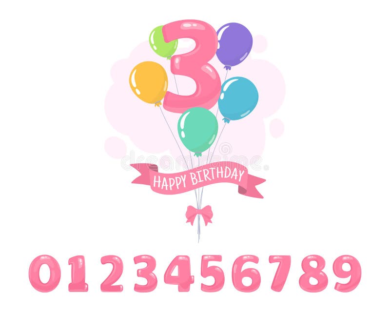 Birthday Balloons Bunch with Age Number, Girls Birthday Party Stock ...