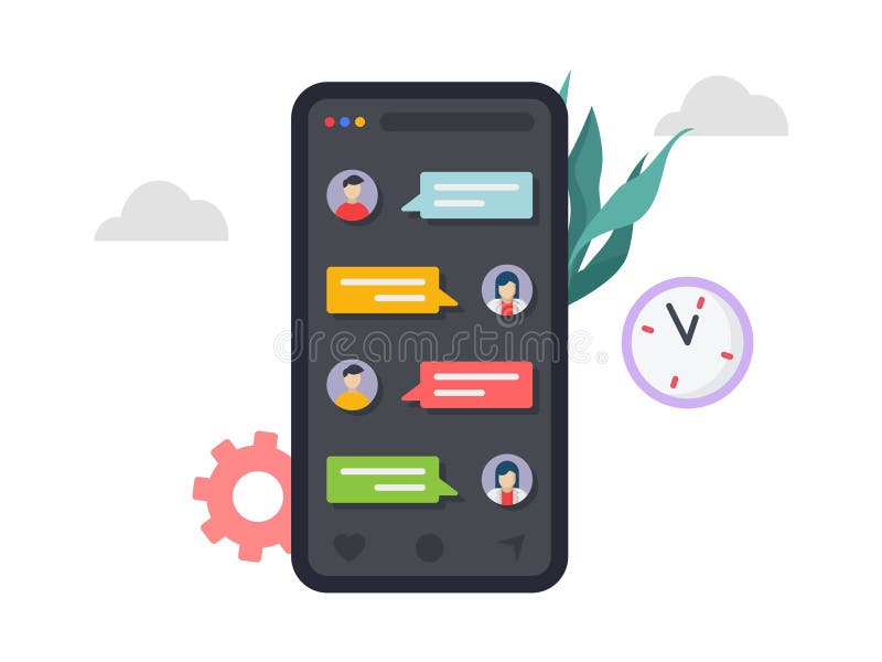 Mobile Phone with Chat. Sms on Mobile Phone Screen Stock Illustration ...