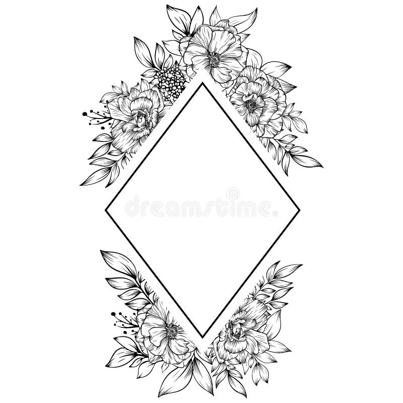 Beautiful Outline Flower Frame Hand Drawn Decoration Stock Vector ...