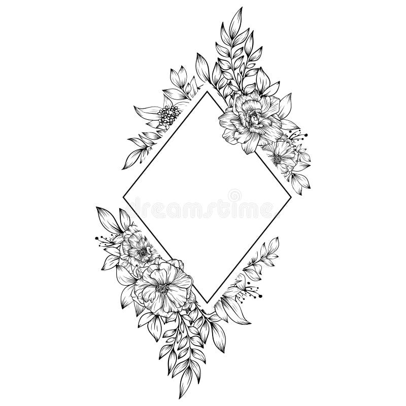 Beautiful Outline Flower Frame Hand Drawn Decoration Stock Vector ...