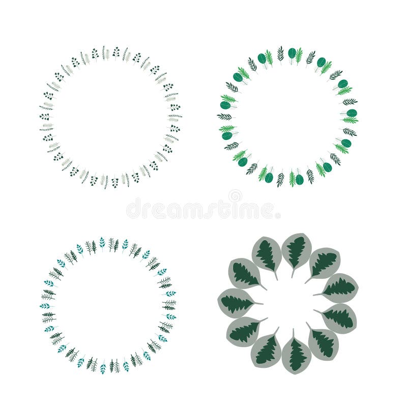 Round Frames or Borders. Decorative Green Wreaths. Graphic Design ...