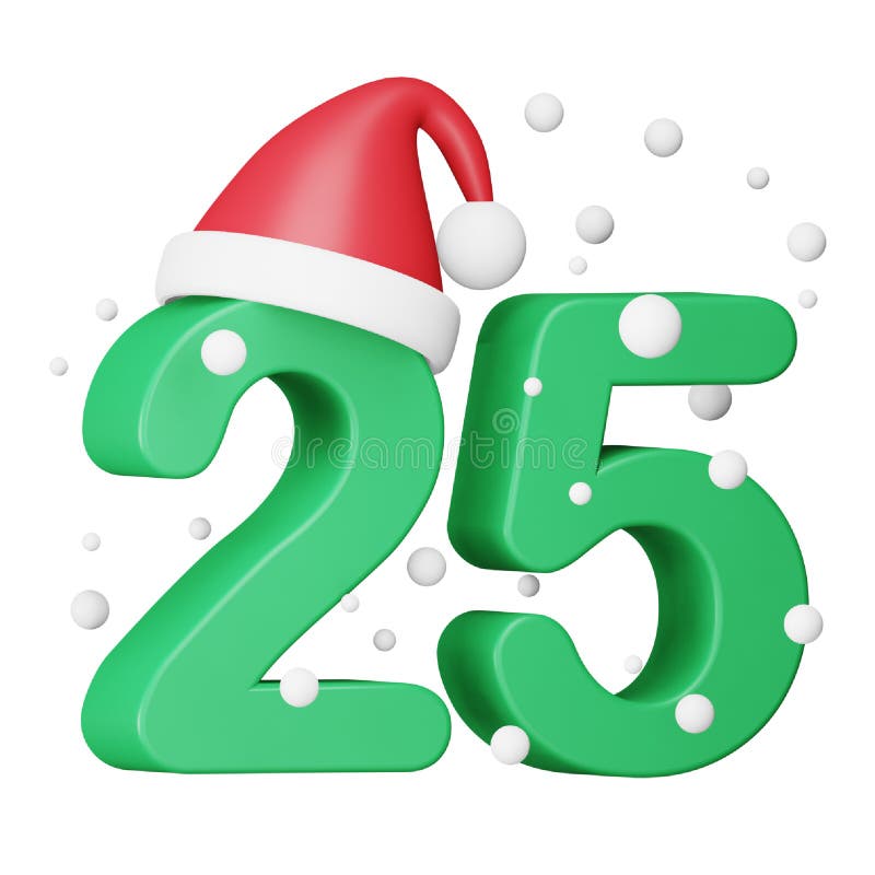 Christmas Santa Hat and 25 December 3d Rendering Isometric Icon. Stock ...