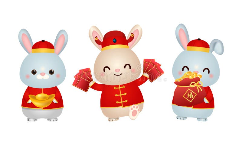 Cute Rabbits Celebrate Chinese New Year with Gold and Red Packet Stock ...