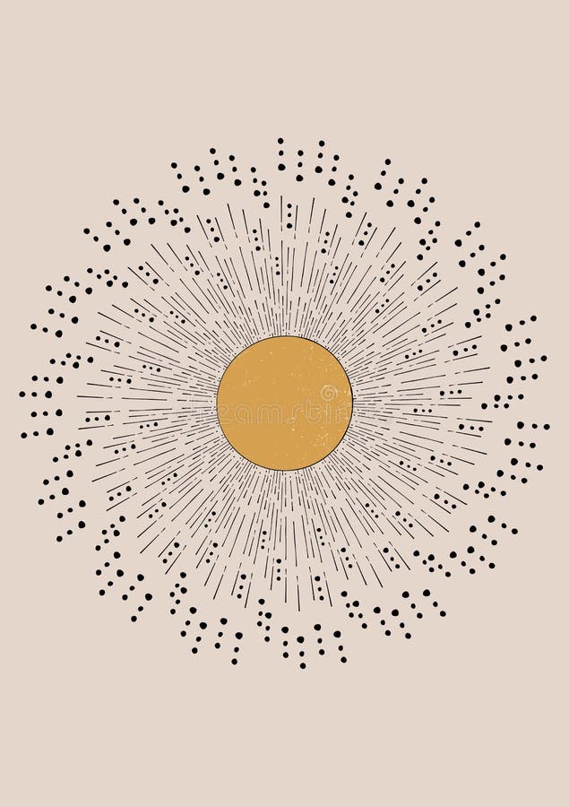 Sun Abstract Poster. Minimalist Trendy Modern Art, Bohemian Hand ...