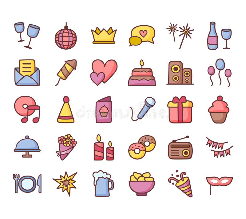 Icon Vector of Party and Celebration with Outline Color Style and ...