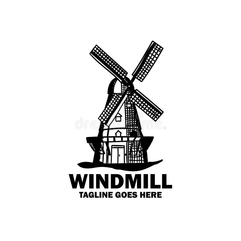 Windmill Hand Drawn Design Vector. Stock Vector - Illustration of rural ...