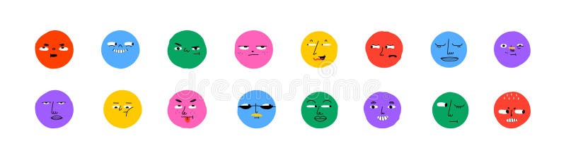 Colorful Cartoon Character Face Circle Illustration Set Stock Vector ...