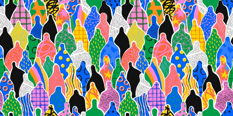Colorful Diverse People Crowd Abstract Art Seamless Pattern Stock ...