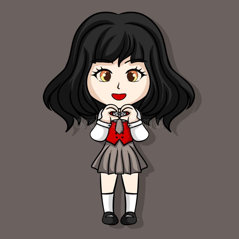 Illustration Art Cute Chibi Girl with School Uniform Character Design ...